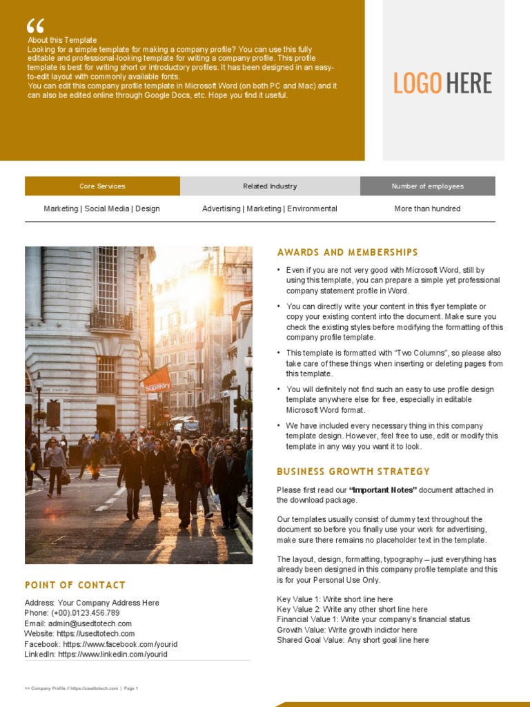Usedtotech.com - 08 Simple template for company profile in Word | PDF ...