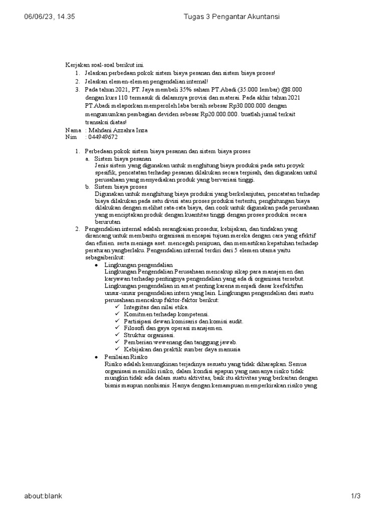 Tugas 3 Pengantar Akuntansi b | PDF