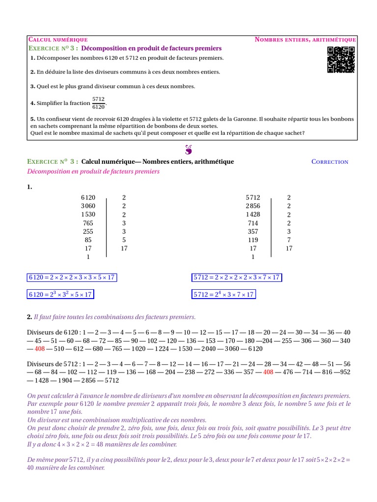 Décomposition et diviseurs communs 6120 et 5712 | PDF | Mathématiques ...