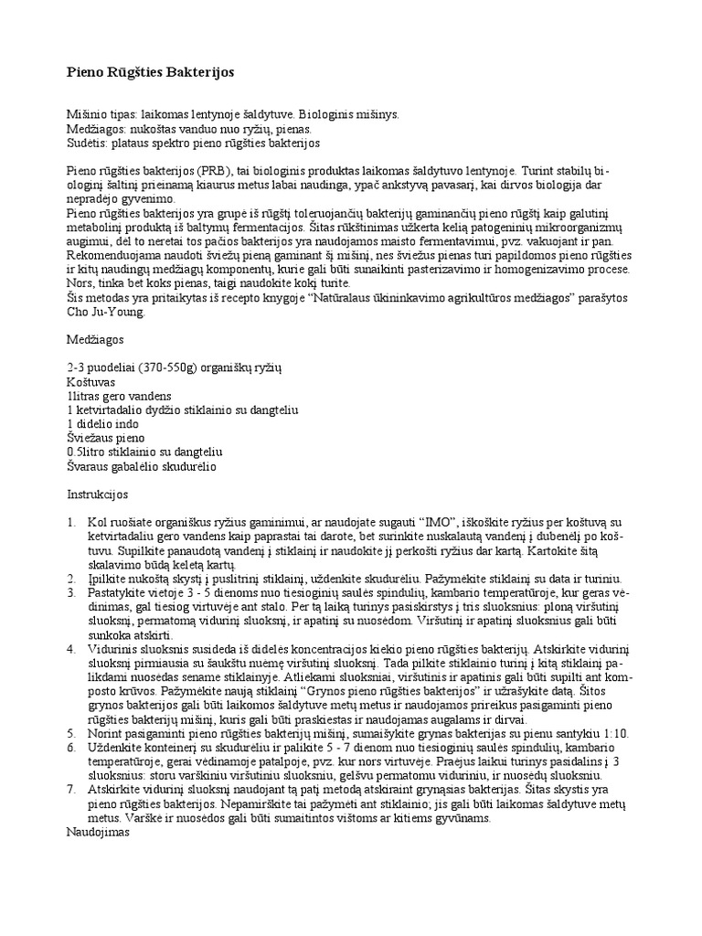 Pieno Rugsties Bakterijos Word | PDF