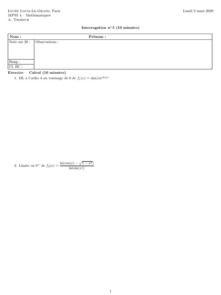 ALAIN TROESCH Intérrogation N°5 | PDF