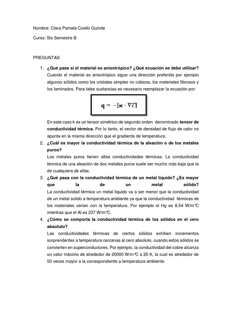 Preguntas | PDF | Conductividad térmica | Temperatura