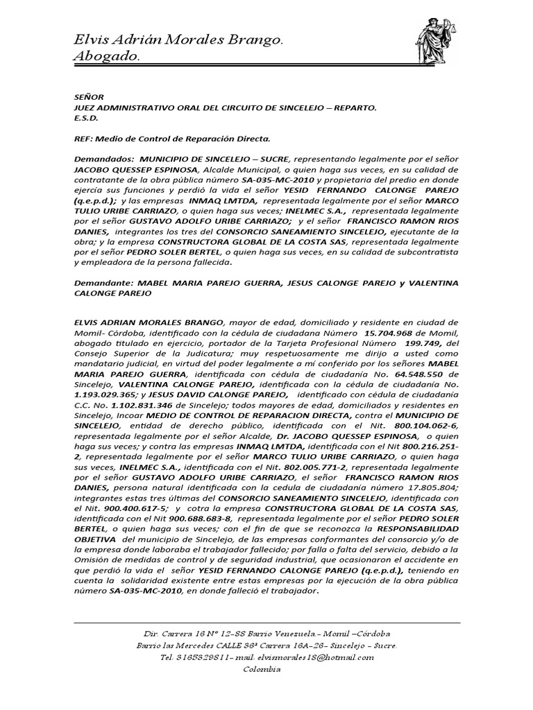 demanda reparacion directa nueva yesid. | PDF | Colombia | Justicia