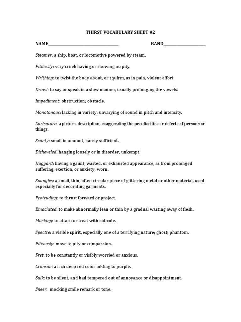Thirst Vocab 1.Docx | PDF