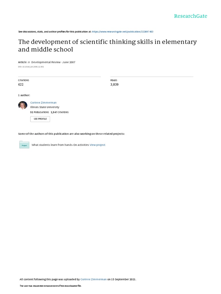 The Development of Scientific Thinking Skills in e | PDF
