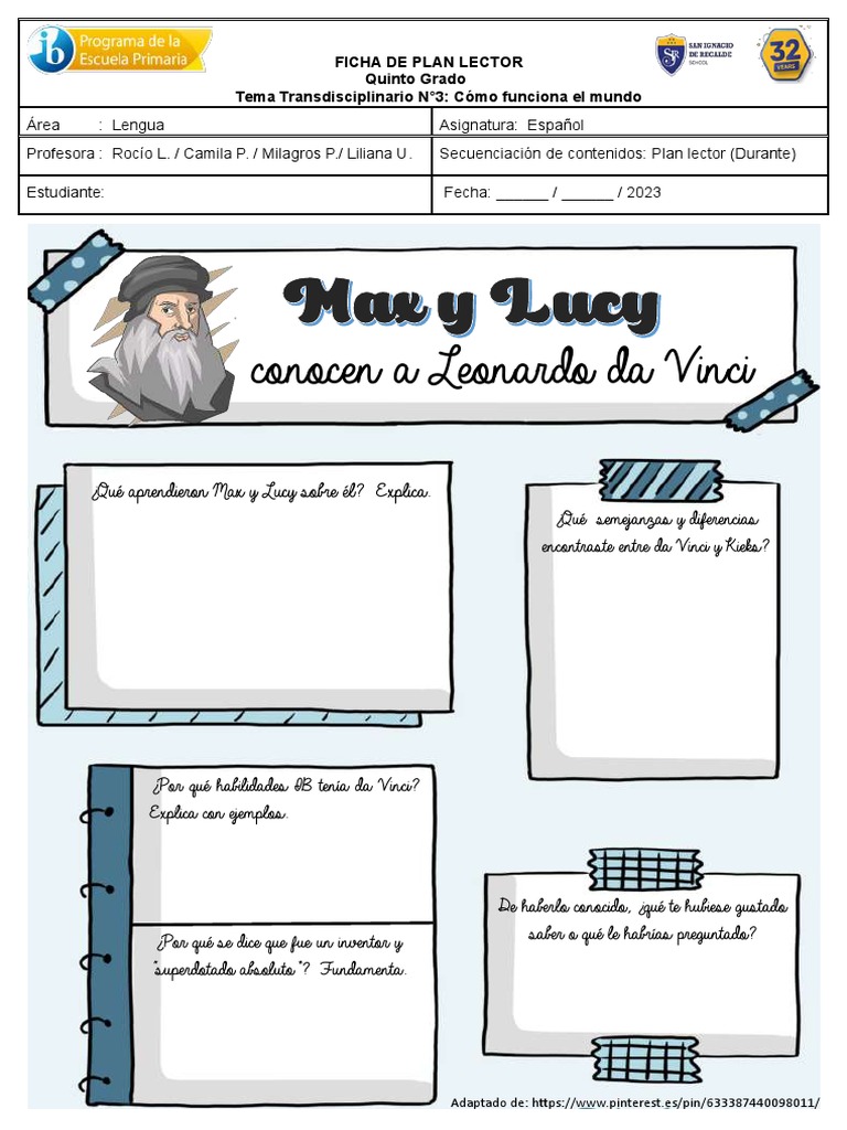 Ficha de Plan Lector - Max y Lucy (Durante La Lectura) | PDF