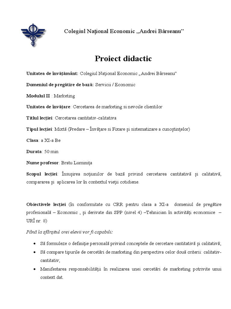 Proiect de Lectie Mixta Inspectie 2023 | PDF