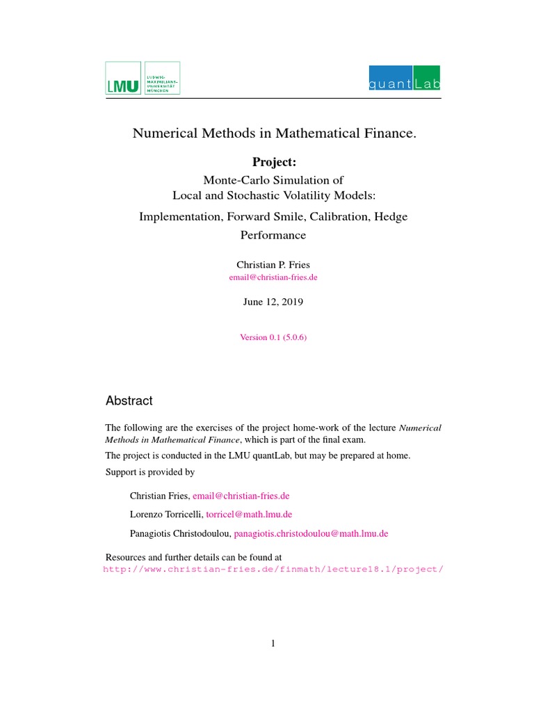 Lecture 2019.1 Project - Equity Hedge Simulation V0.1 | PDF | Black–Scholes Model | Volatility ...
