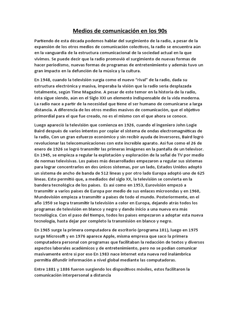 Medios de Comunicación en Los 90s | PDF