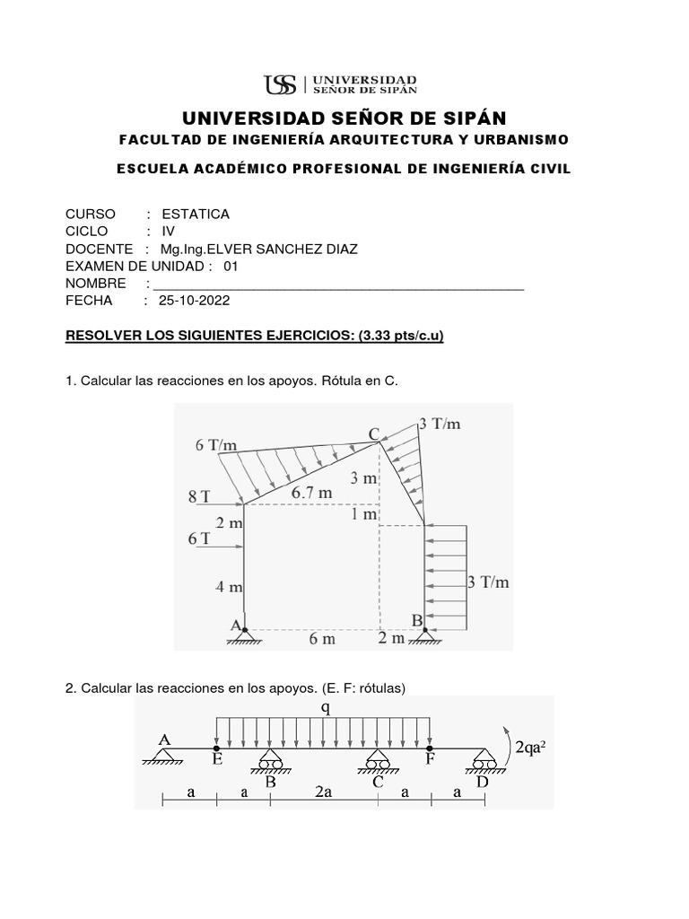 Examen de Unidad 01-Estatica | PDF
