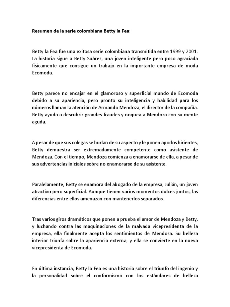 Resumen de La Serie Colombiana Betty La Fea | PDF | Autoestima
