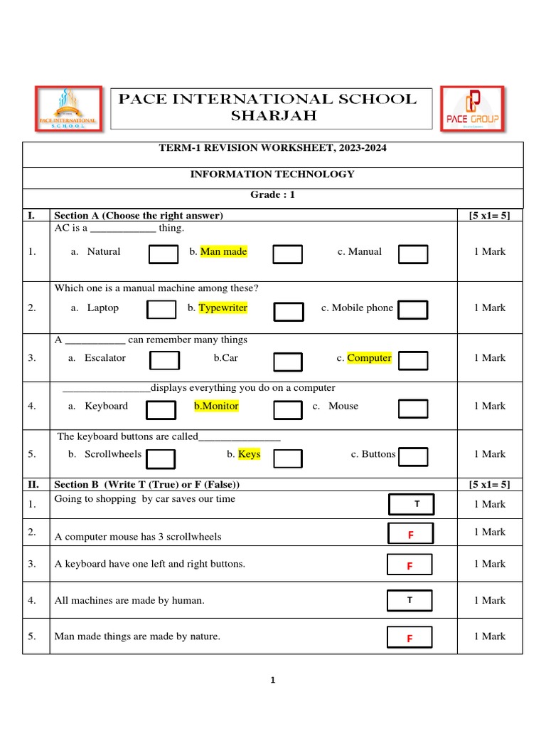 IT - Revision Worksheet Answers | PDF | Computer Keyboard | Design