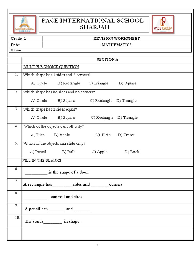 Grade 1 Revision Worksheet Shapes | PDF
