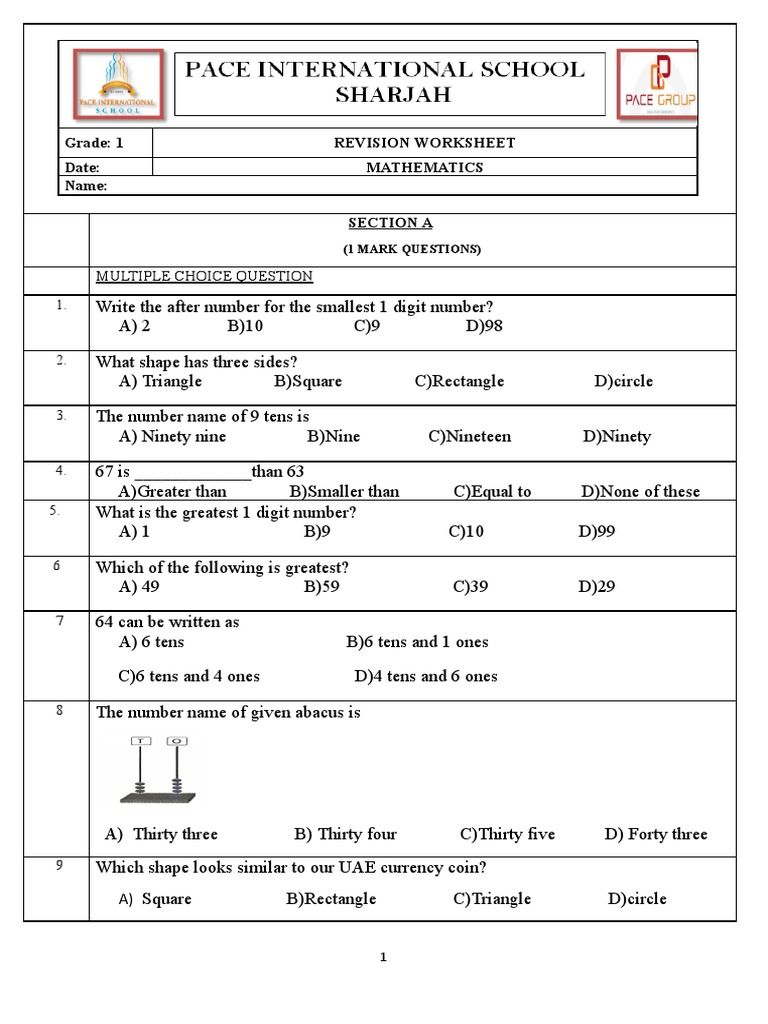 GR 1 Model Worksheet.docx | PDF | Numbers | Shape