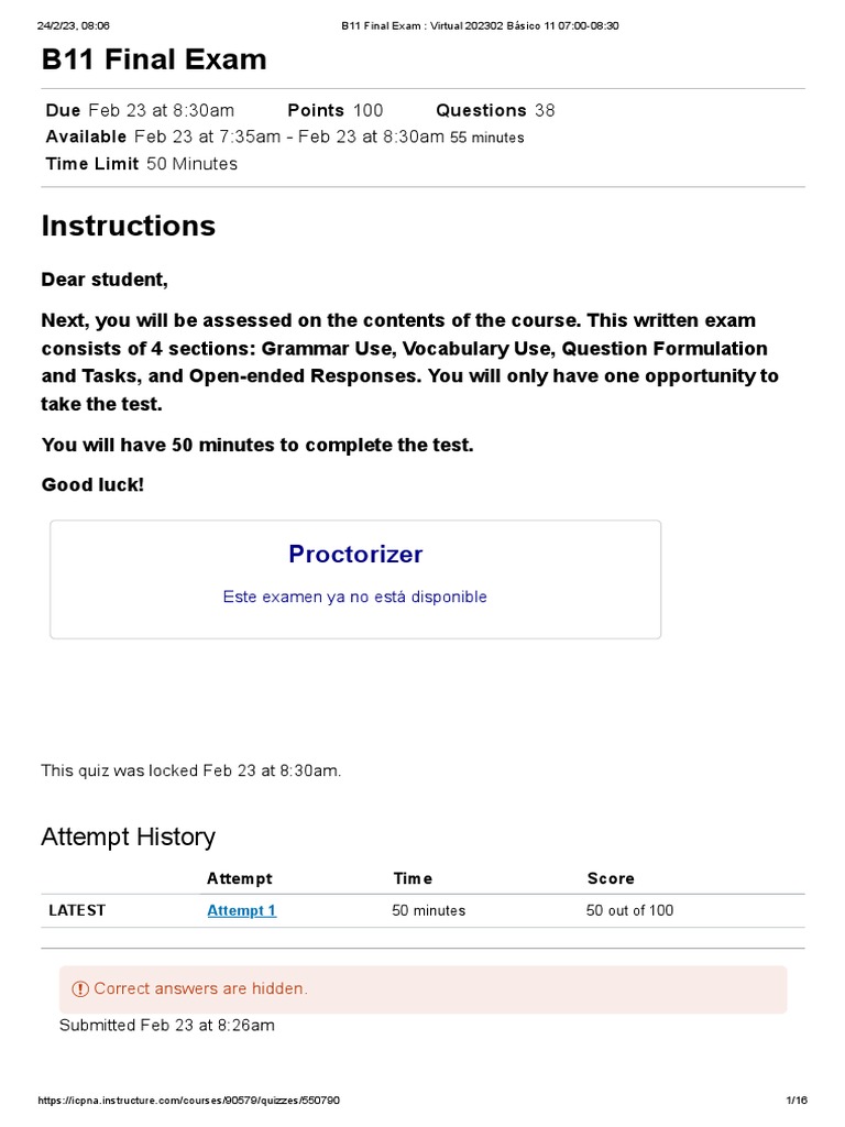 B11 Final Exam - Virtual 202302 Básico 11 07-00-08 - 30 | PDF