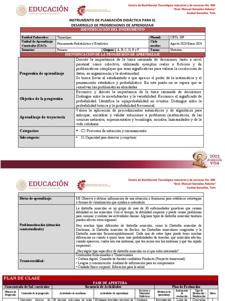 Planeación Didáctica de La Progresión PENSAMIENTO MATEMÁTICO 1, Unidad 1 Pensamiento ...