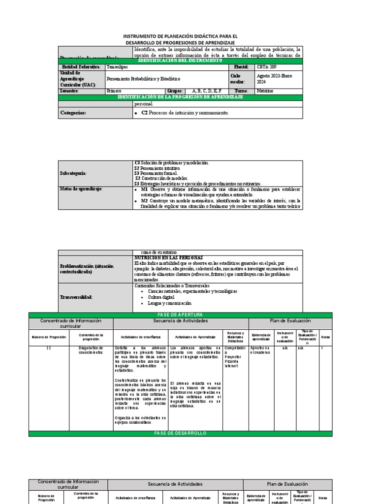 Planeación didáctica de Progresiones de aprendizaje del Recurso SocioCognitivo Transversal ...