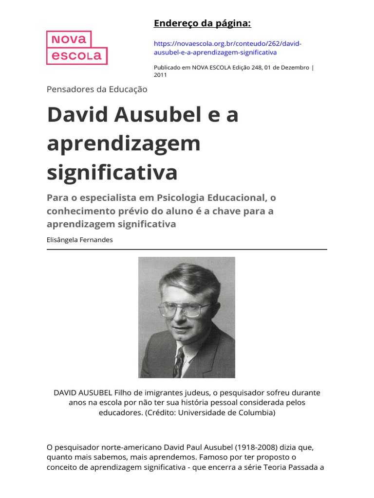 David Ausubel e A Aprendizagem Significativa | PDF