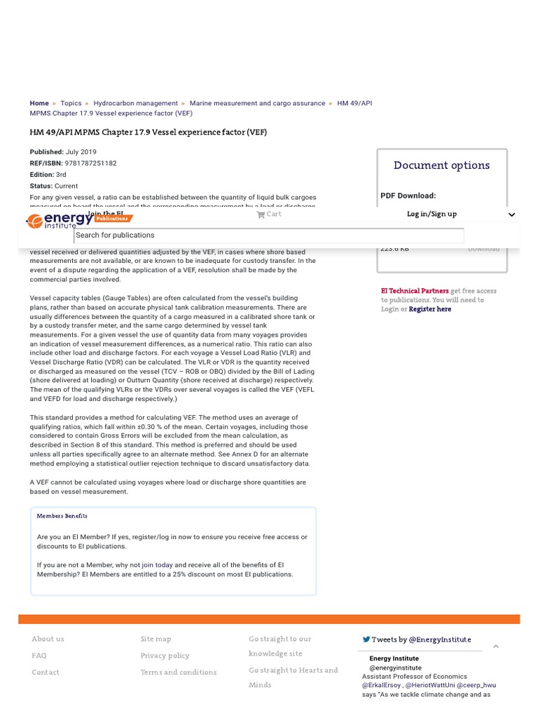 HM 49 - API MPMS Chapter 17.9 Vessel Experience Factor (VEF) - EI | PDF