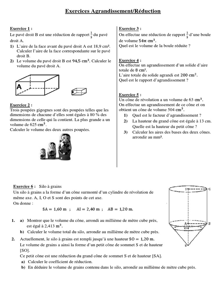 Exercices sur Agrandissement et Volume | PDF | Le volume | Quantité
