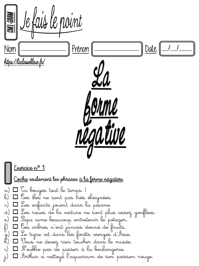 4. La Forme Negative CM1 | PDF