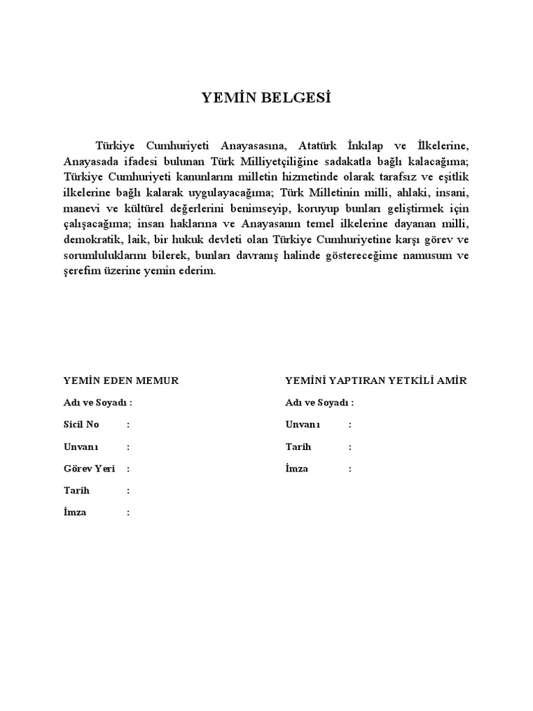 Yemi̇n Belgesi̇ | PDF