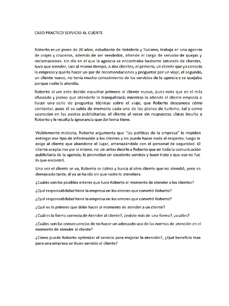 Caso Atencion Del Cliente | PDF