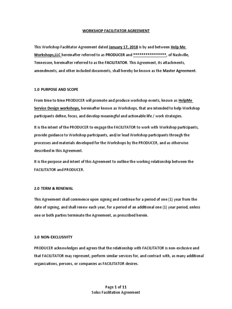 Workshop Facilitator Agreement Template | PDF