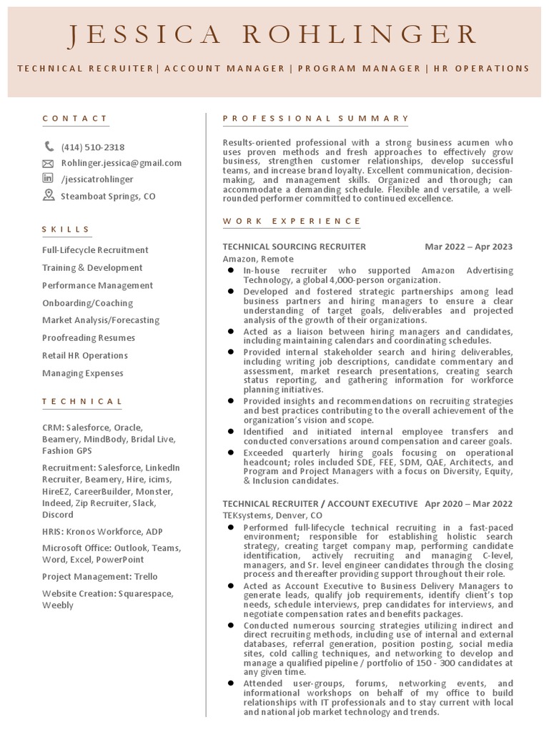 Jessica Rohlinger Resume | PDF | Recruitment | Customer Relationship ...