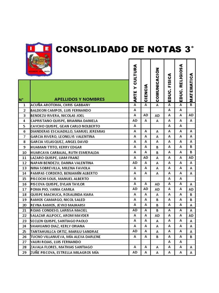 Consolidado de Notas | PDF