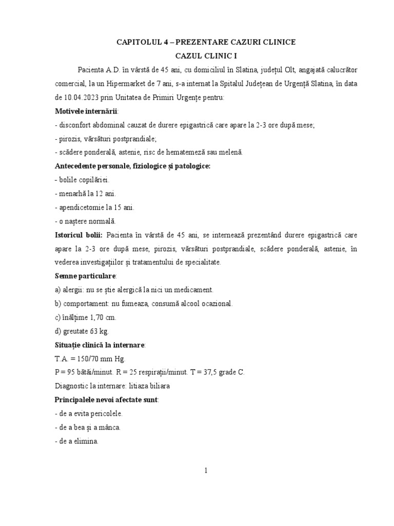 Plan de Nursing - Caz Clinic Model | PDF
