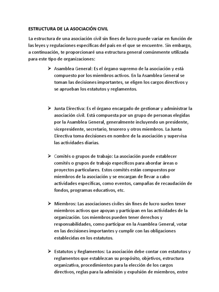 Estructura de La Asociación Civil | PDF | Organización sin ánimo de ...