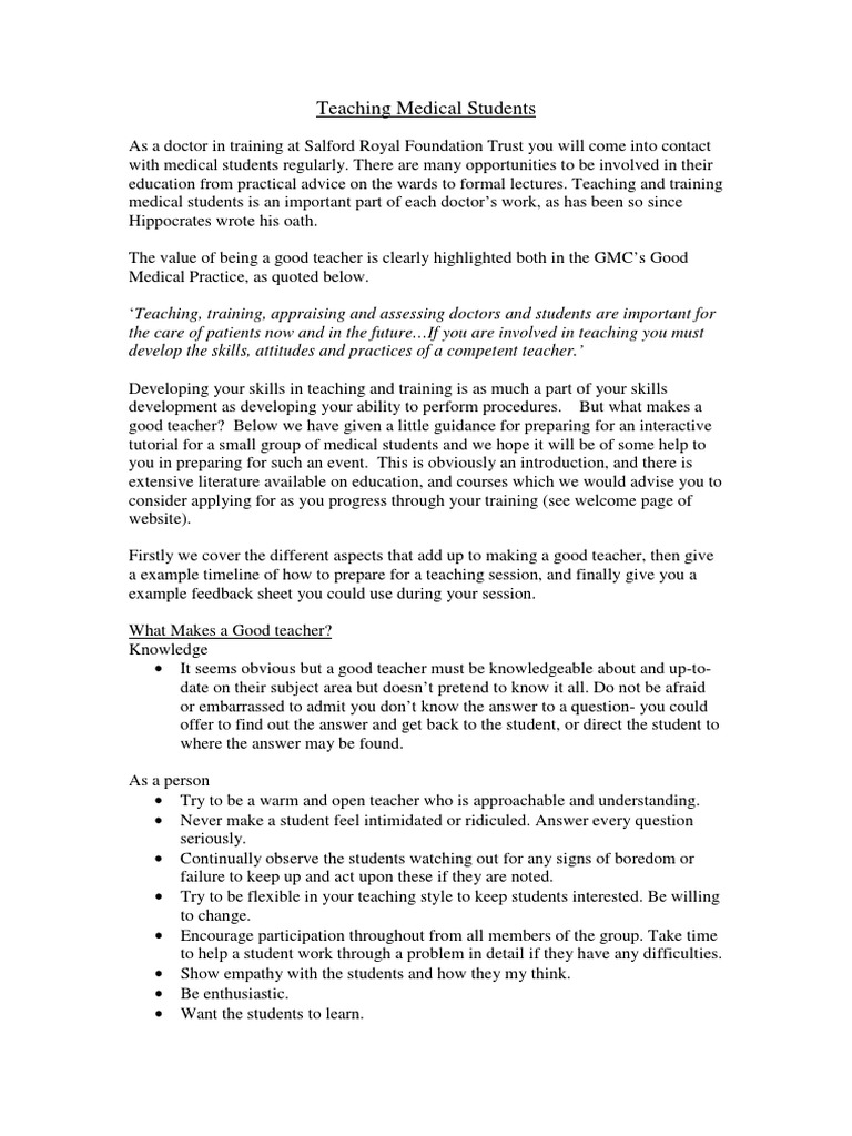 Clinical Teaching Feedback Form | PDF | Teachers | Teaching Method