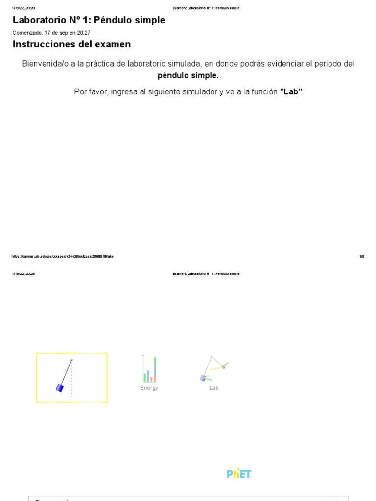 Examen - Laboratorio #1 - Péndulo Simple | PDF | Péndulo | Máquinas
