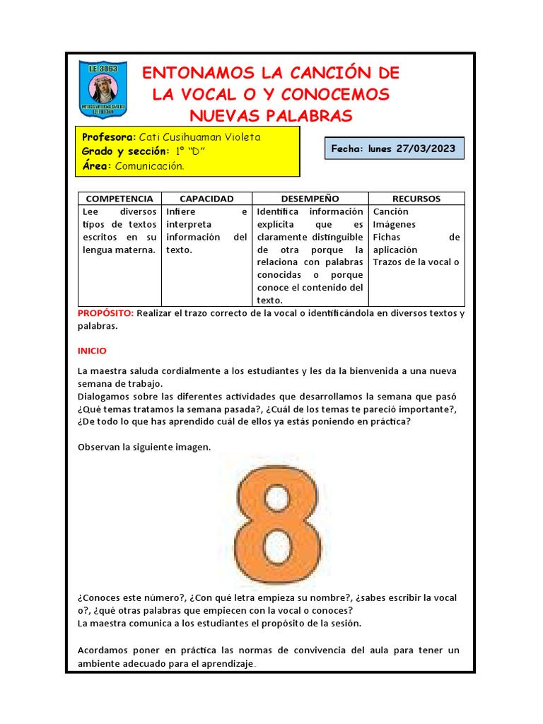 Sesión La Vocal O - Comunicacion - Lunes 27 de Marzo | PDF | Vocal ...