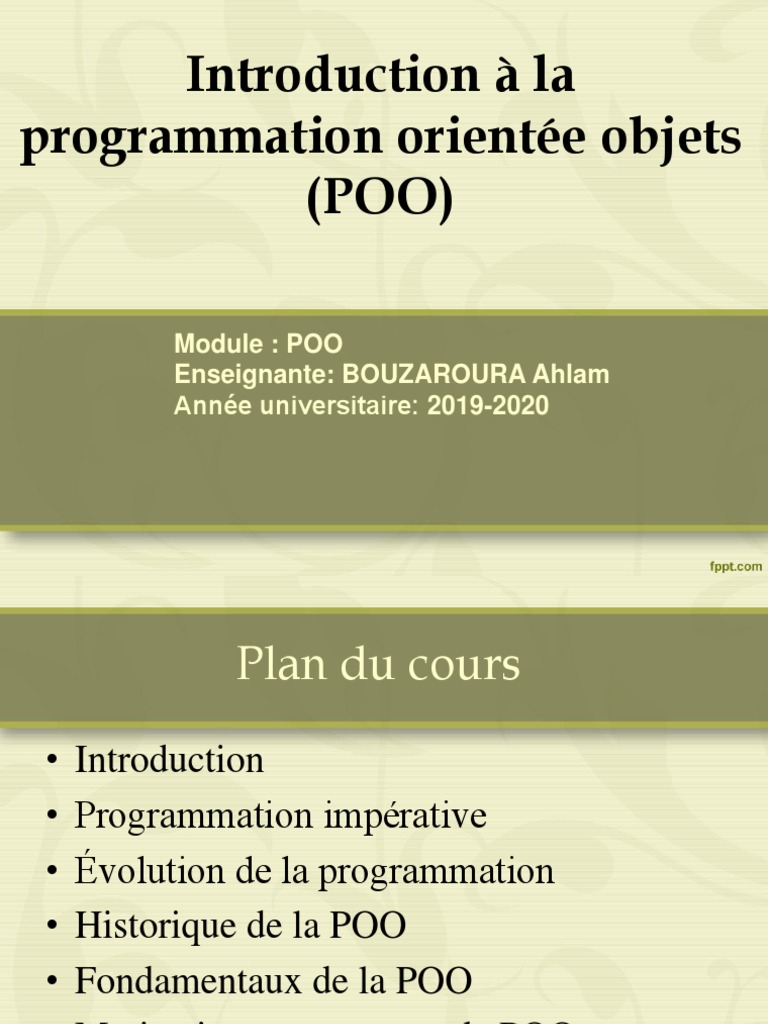 Cours2 Introduction À La Poo Pdf Programmation Orientée Objet Programmation Informatique