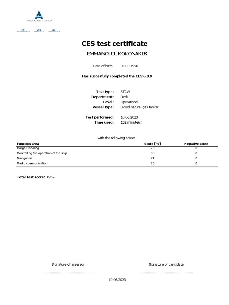 Ces Test Certificate | PDF