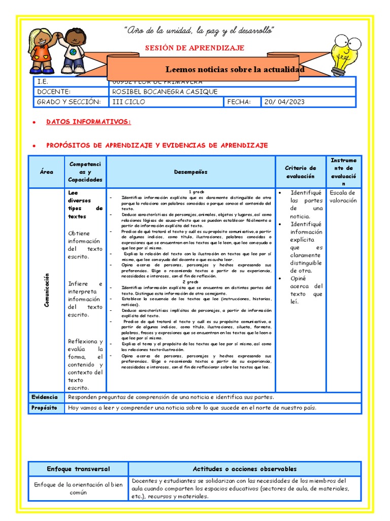 Iii-E2 Sesion D1 Com Leemos Una Noticia de Actualidad | Descargar ...
