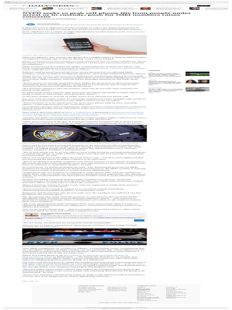 NYPD Push For Cell Phone ID Numbers Worries Civil Libertarians | PDF ...