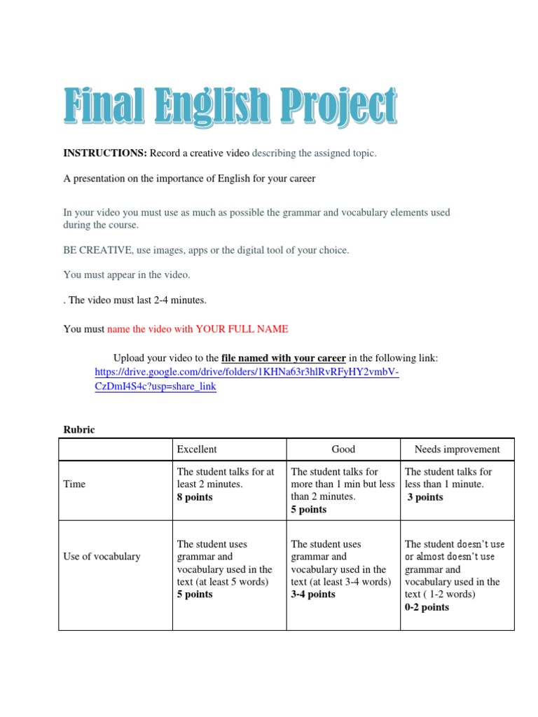 English Video Project Guide | PDF