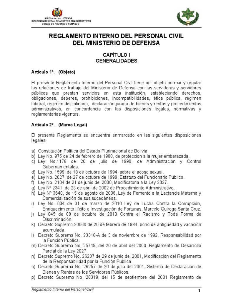 Reglamento Interno del Personal Civil | PDF | Derecho laboral | Gestión ...