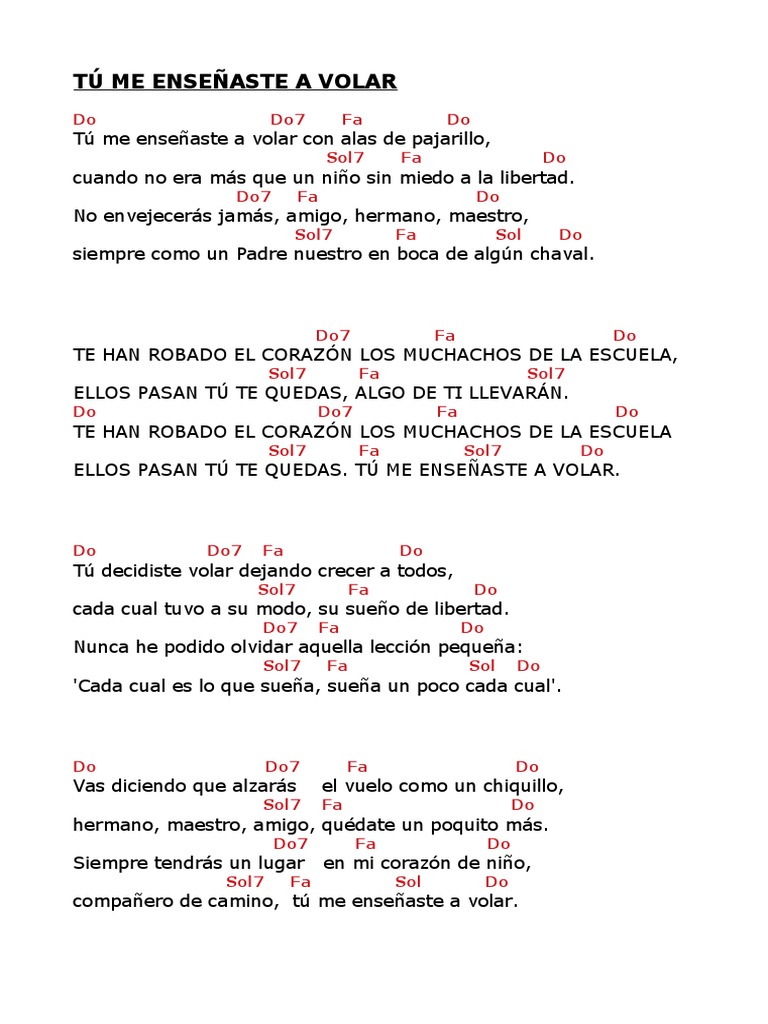 Tú me enseñaste a volar: letra y acordes | PDF