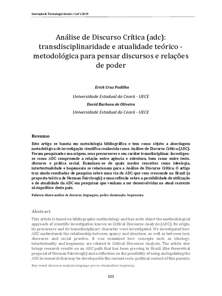 Gerente, Artigo - 10 - Erick Cruz Padilha de Oliveira | PDF | Sociologia | Discurso