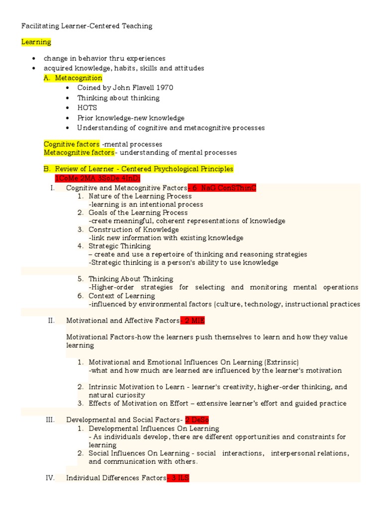 Facilitating Learner-Centered Teaching Handouts | PDF