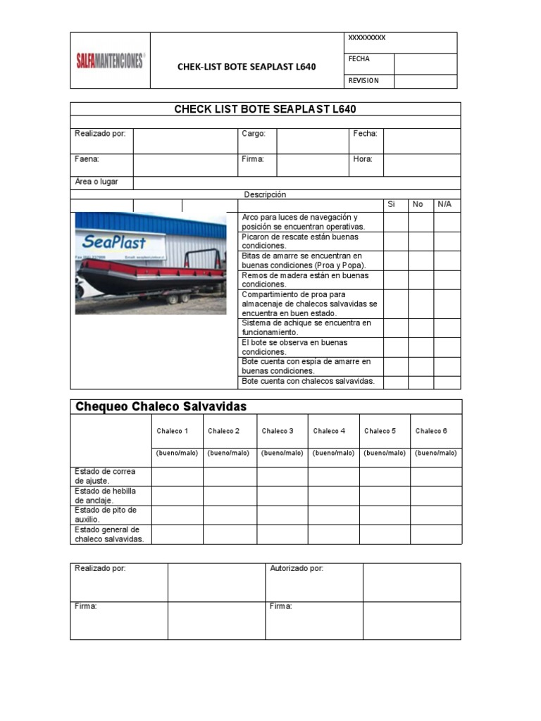 Checklist de Seguridad Bote Seaplast L640 | PDF