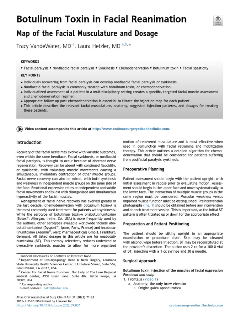Botox for Facial Reanimation Techniques | PDF | Botulinum Toxin | Anatomy