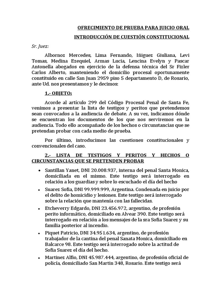OFRECIMIENTO DE PRUEBA PARA JUICIO ORAL - DEFENSA Carlos | PDF OFRECIMIENTO DE PRUEBA PARA JUICIO ORAL - DEFENSA Carlos | PDF