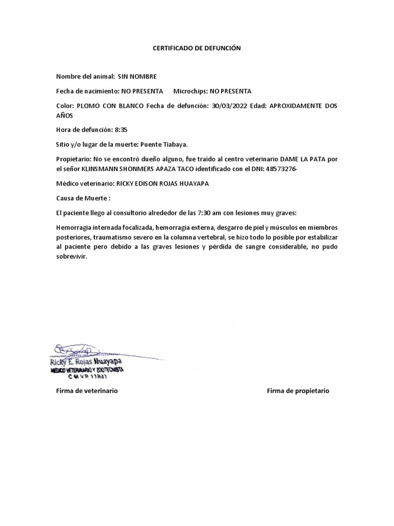Certificado de Defunción | PDF