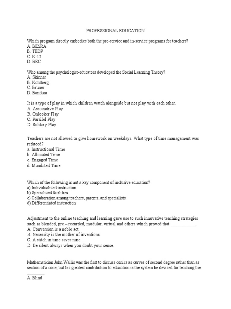 1 FB Professional Education-Tc | PDF | Educational Assessment | Teachers