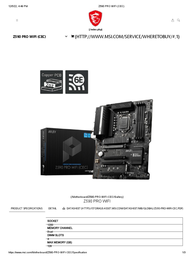 Z590 PRO WIFI (CEC) Specifications | PDF | Hdmi | Trademark